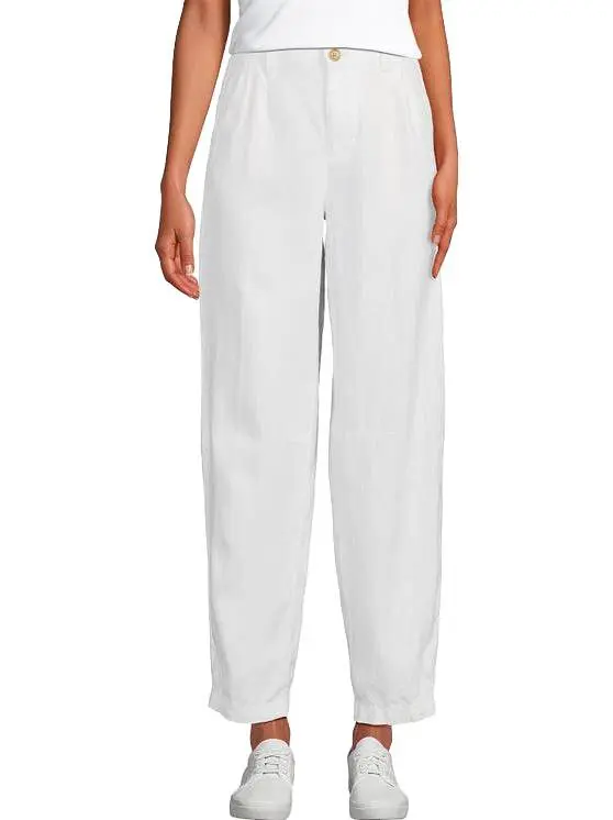LANDS' END Linen High Rise Pleated Barrel Leg Trousers - White