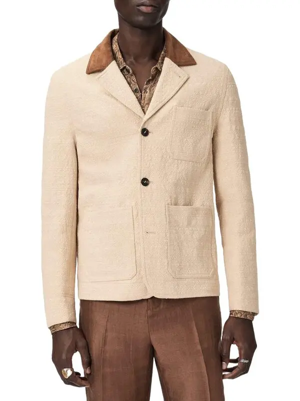 John Varvatos Barnes Cotton Jacket With Suede Collar - Light Khaki