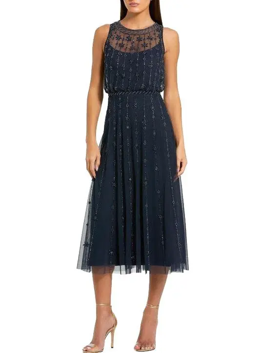 Mac Duggal High Neck Embellished A-line Dress - Midnight
