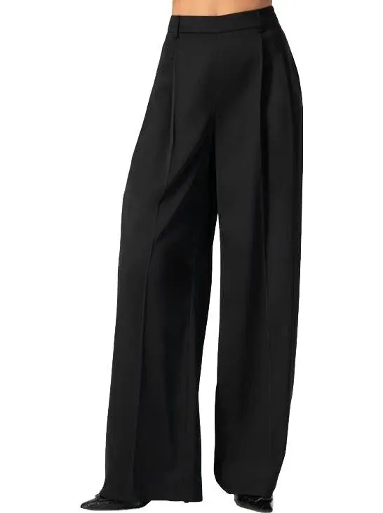IVONNE Satin Wide Leg Tailored Pants - Black