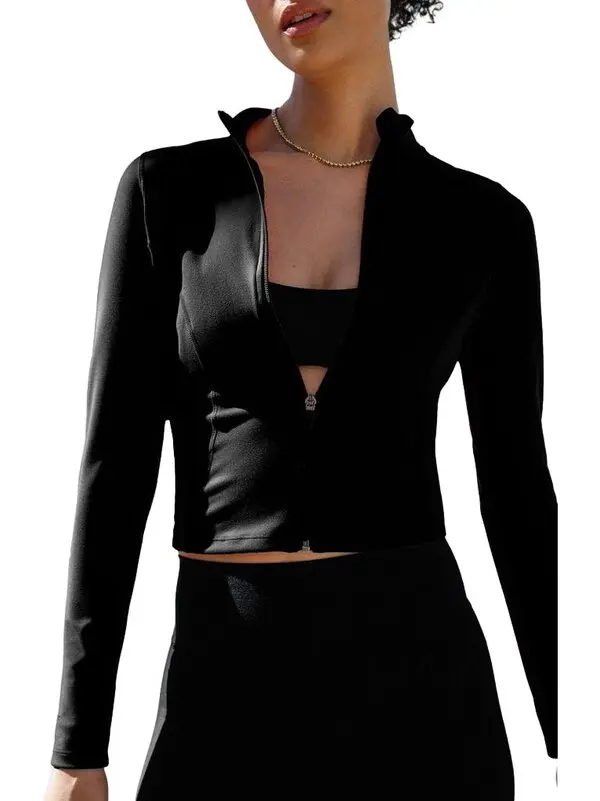 Pepper Zip-up Cropped Jacket With Mock Neck - Black