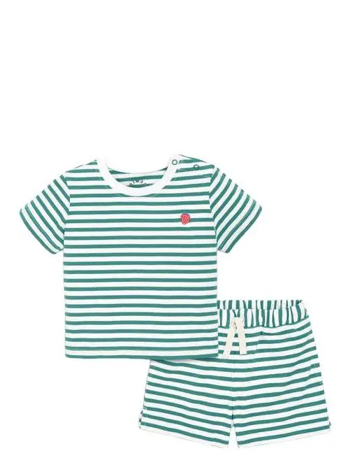 PRIMARY Baby Stripe Embroidered Set - Sunwashed Teal White Stripe