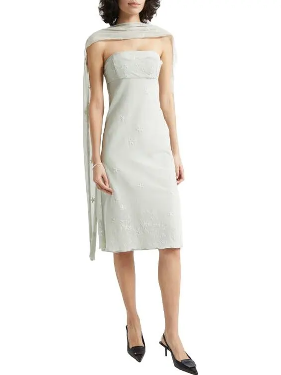 Posse Strapless Silk-blend Dress With Scarf - Seafoam