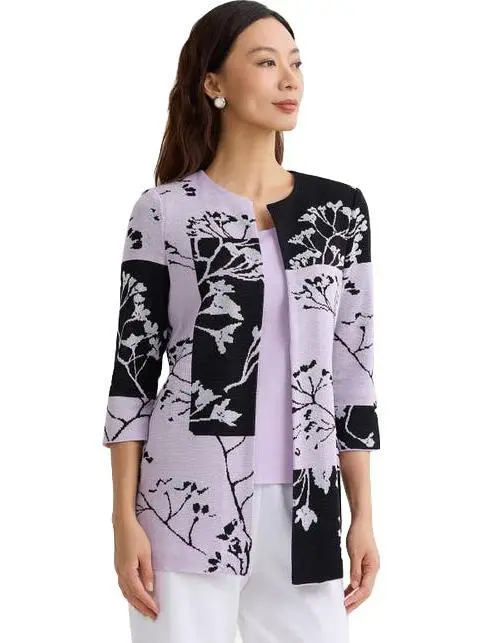 Misook Floral Jacquard Knit Jacket - Hushed Lavender