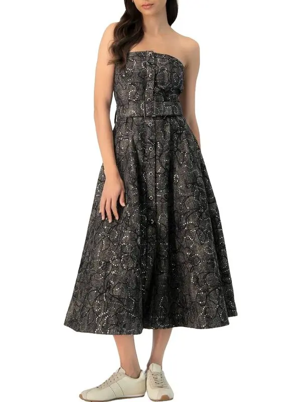 IVONNE Denim Midi Strapless Dress - Black