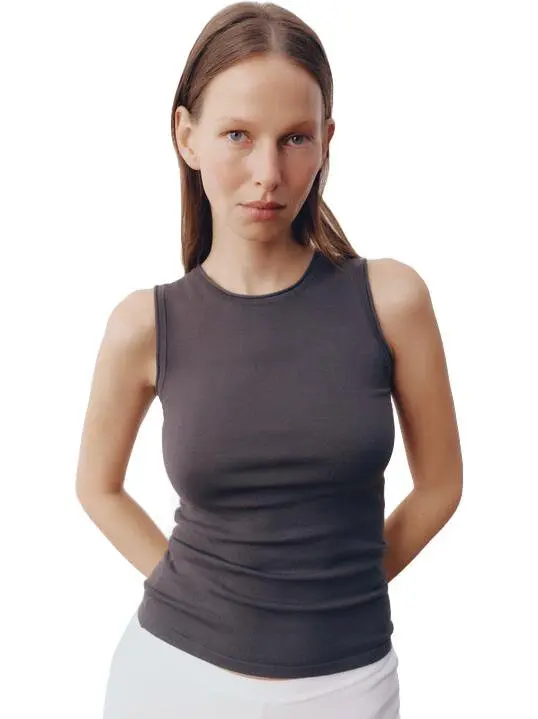 ALL MY LOVE Form Fitting Wool Tank Top - Charcoal