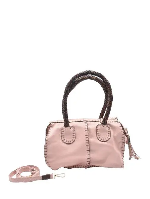 Carlos Falchi Mini Barrel Top Grain Leather Bag - Dusty Rose
