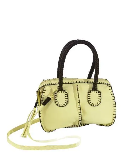 Carlos Falchi Mini Barrel Top Grain Leather Bag - Lemon