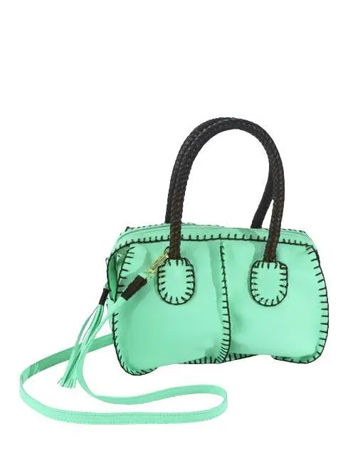 Carlos Falchi Mini Barrel Top Grain Leather Bag - Lime