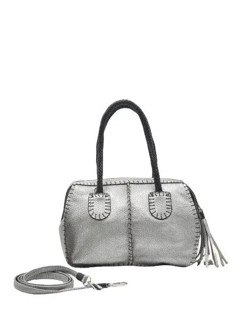 Carlos Falchi Mini Barrel Top Grain Leather Bag - Roman Chrome
