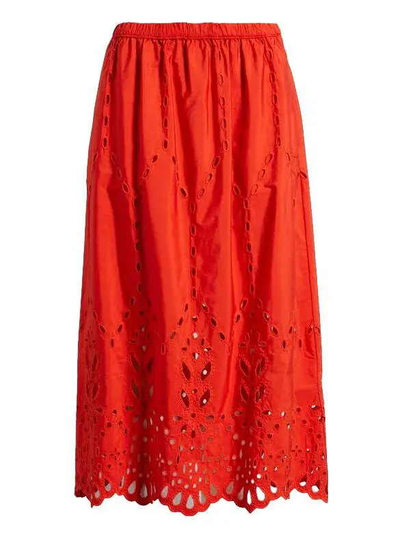 Madewell Embroidered Cotton Poplin Midi Skirt - Wild Poppy