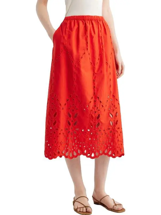 Madewell Embroidered Cotton Poplin Midi Skirt - Wild Poppy