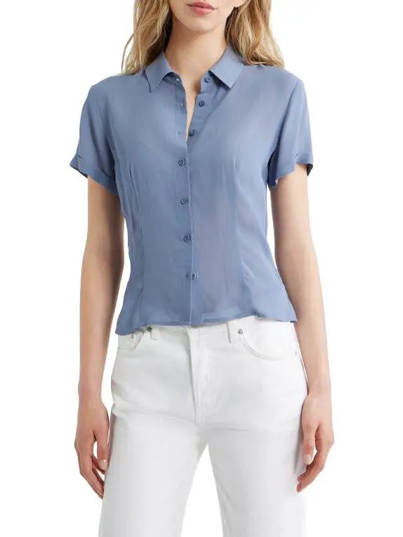 REFORMATION Corin Semi-sheer Button-up Top - Cornflower