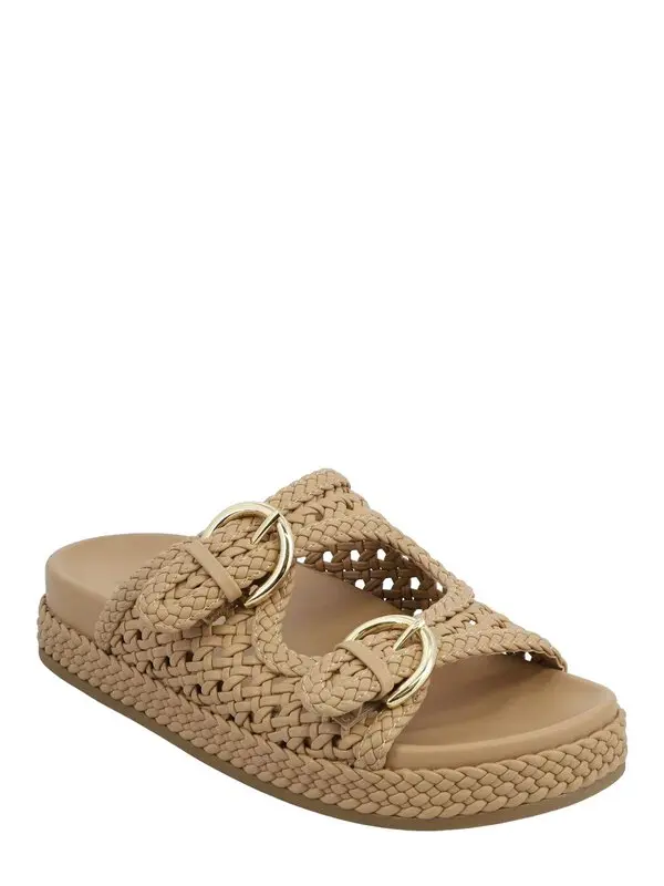 Mia Braided Buckle Strap Platform Sandals - Beige