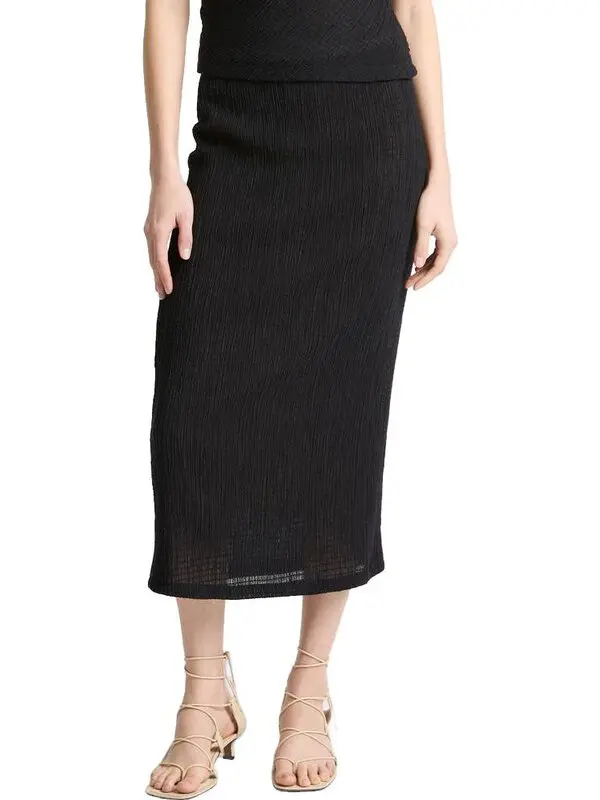 Vince Grid Textured Midi Skirt - Black