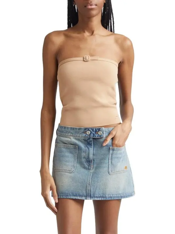 COURREGES Buckle Detail Bustier Knit Top - Natural