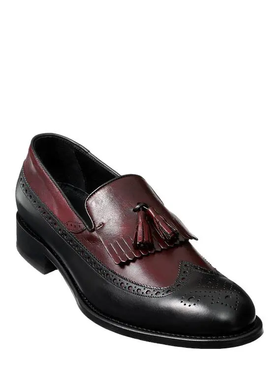 PAUL FREDRICK Maxwell Tassel Loafer - Black/burgundy