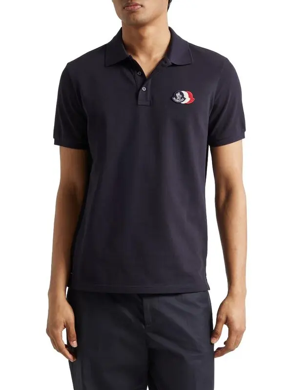 Moncler Logo Patch Cotton Polo - Navy