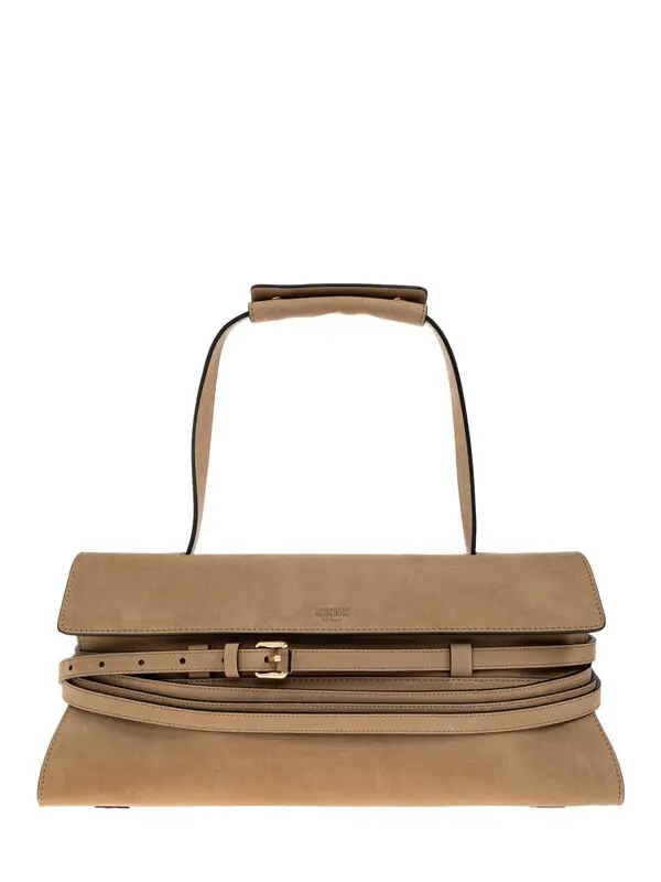 Moschino Suede Handbag With Tie Detail - Beige