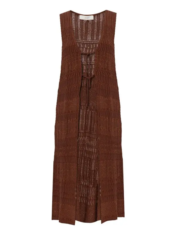 AKEP Long Knit Vest With Tie Detail - Brown