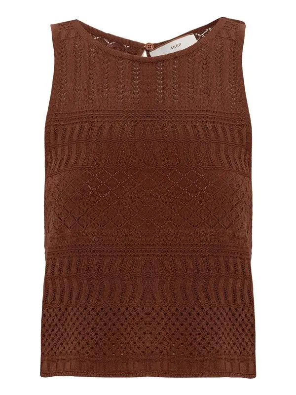 AKEP Sleeveless Openwork Knit Top - Brown