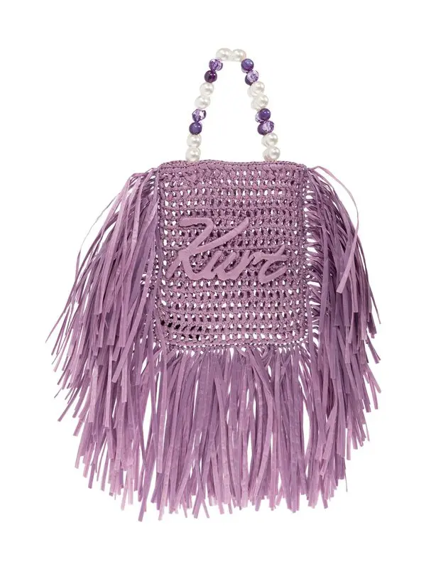 Kurt Geiger Raffia Handbag With Beaded Handle - Purple