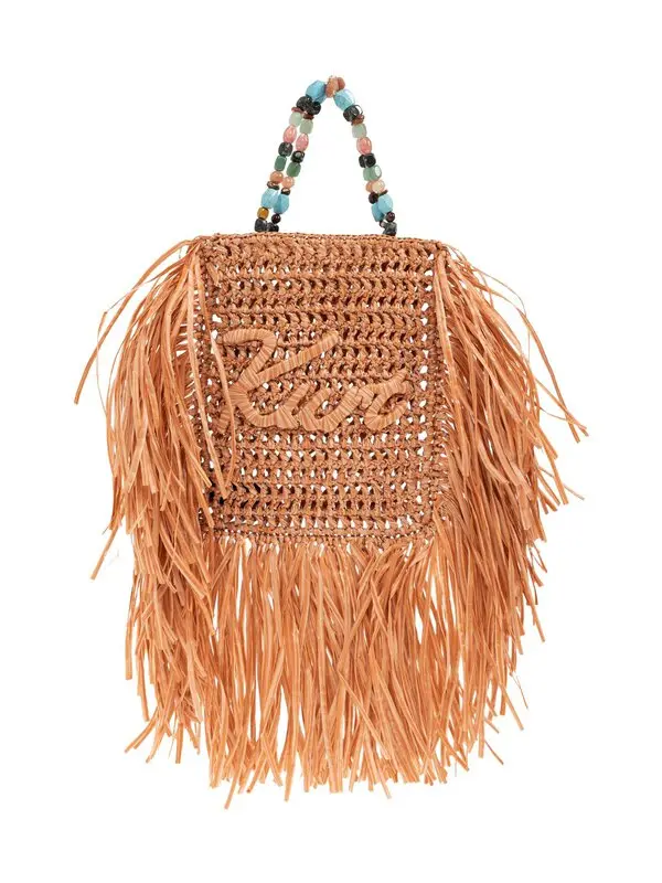 Kurt Geiger Raffia Handbag With Fringe - Orange