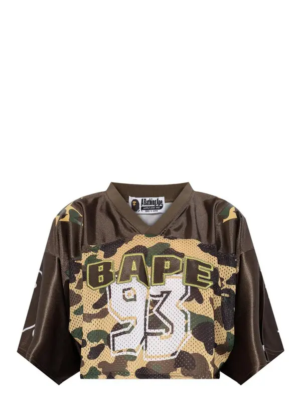 A BATHING APE Cropped T-shirt With Camouflage Print And Logo - Brown