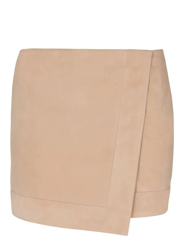 Balmain Suede Wrap Mini Skirt - Beige