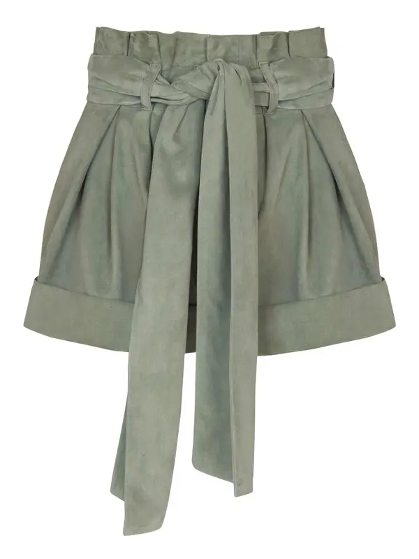 Balmain Suede High-waisted Shorts - Green