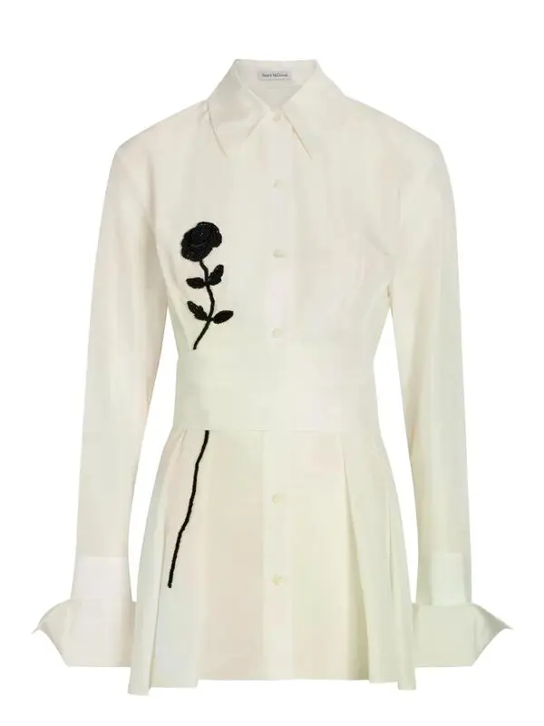 PATRICK ASSARAF Floral-detail Belted Shirt - Neutrals