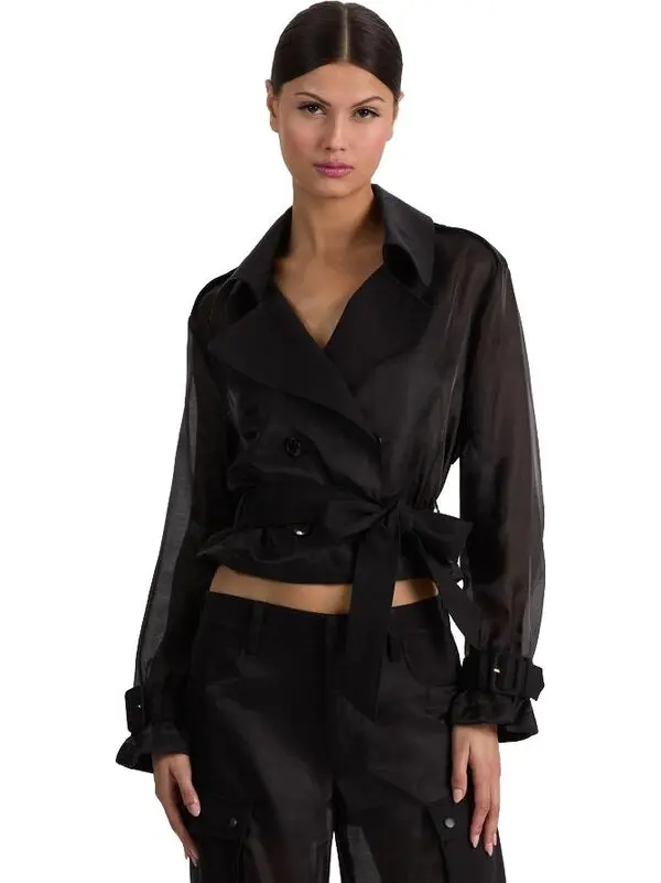 Alice + Olivia Sheer Combo Cropped Trench - Black