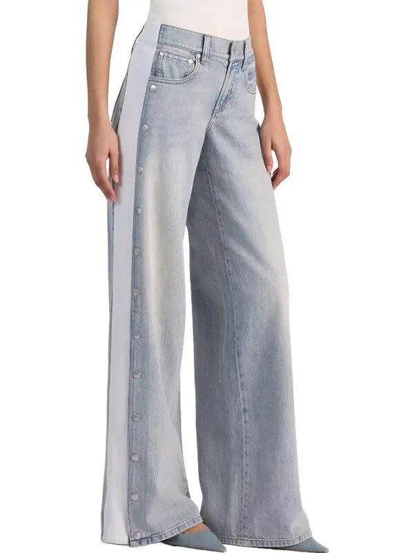 Alice + Olivia Snap Wide Leg Jean - Blue