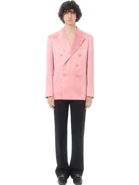 Valentino Garavani Double-breasted Jacket In Double-face Duchesse Silk - Pink