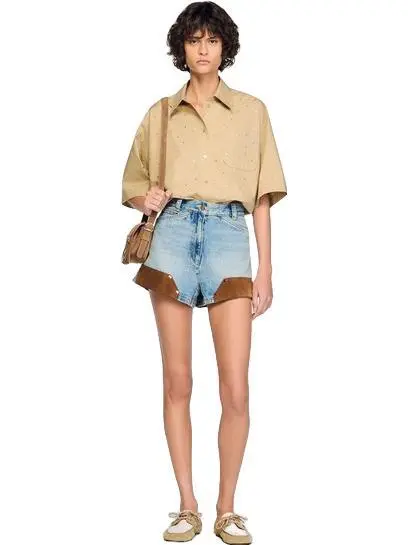 Sandro Embellished Cotton Oversized Shirt - Brown / Neutral