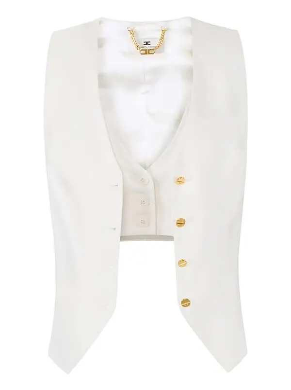 Elisabetta Franchi Linen Blend Button Detailed Vest - White