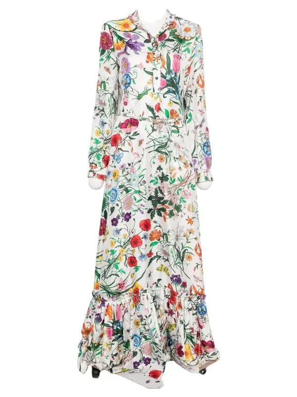 Gucci Floral Print Silk Maxi Dress - Multi