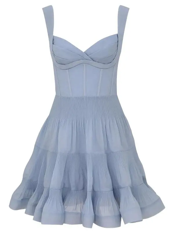 Zimmermann Pleated Printed Mini Dress - Sky Blue