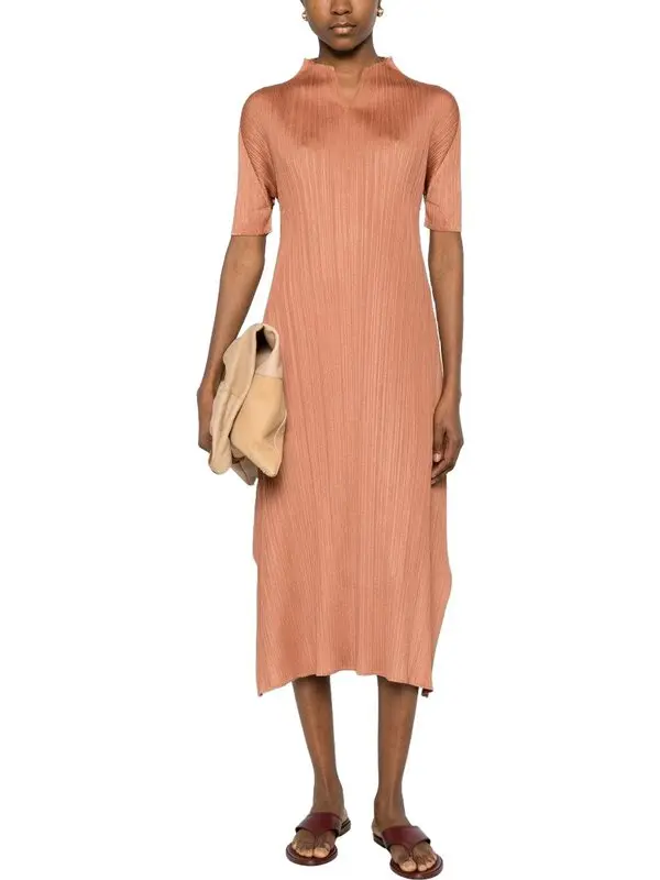 Issey Miyake Pleated Long Dress - Brown