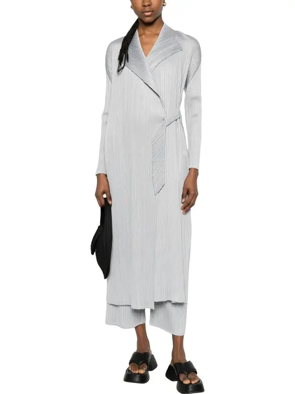 Issey Miyake Pleated Long Coat - Grey