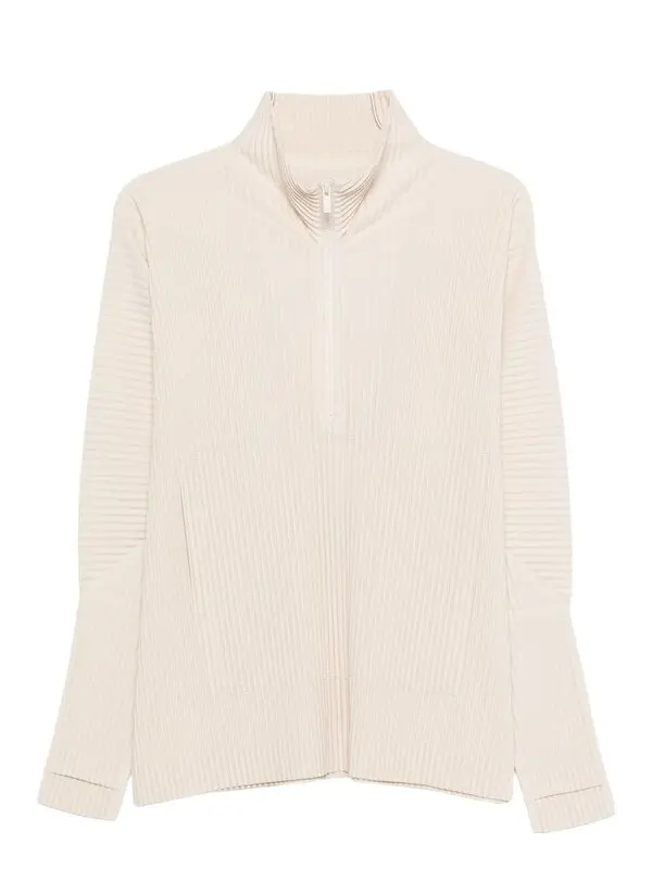Issey Miyake Pleated Half-zip Sweater - Beige