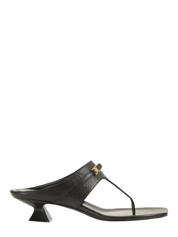 SERGIO ROSSI Leather Thong Heeled Sandals - Black
