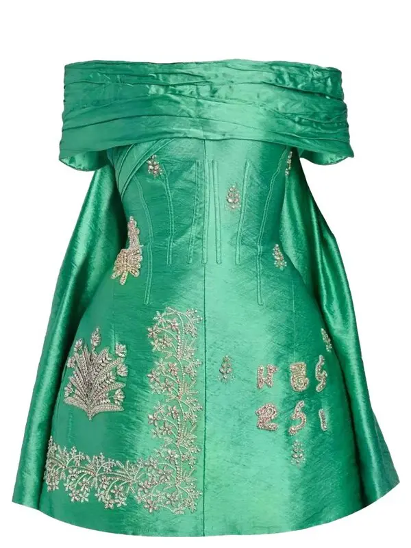 Erdem Embellished Off-shoulder Mini Dress - Green