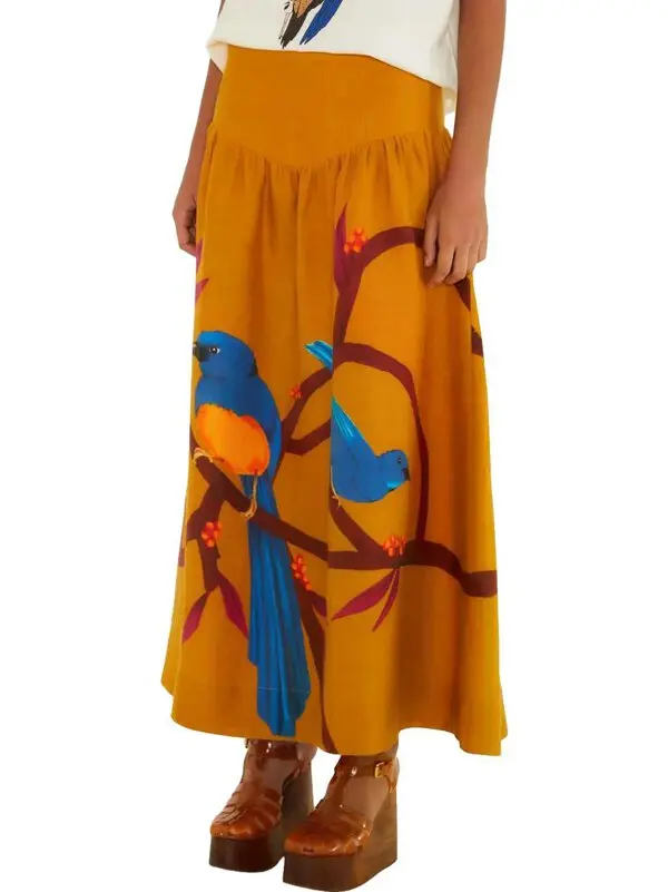 Farm Rio Bird-print A-line Skirt - Orange