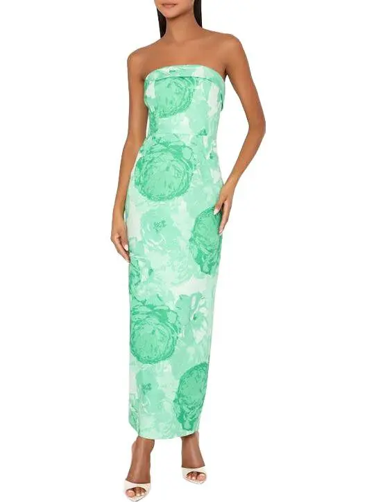 MILLY Ella Jacquard Strapless Gown - Green Multi