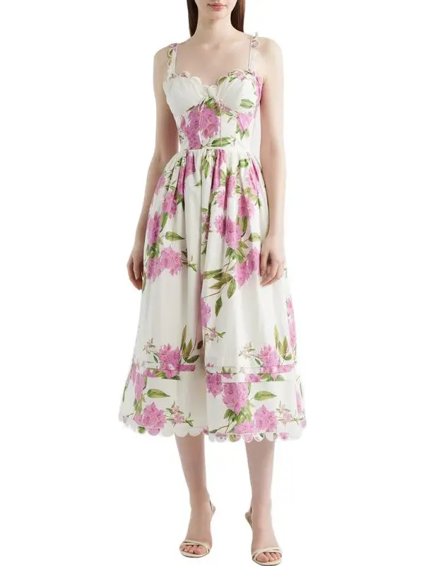 EN SAISON Esther Floral Print Sleeveless Midi Dress - White Pink Sage