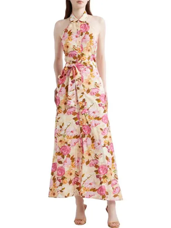EN SAISON Floral Halter Neck Dress - Ivory Red Multi