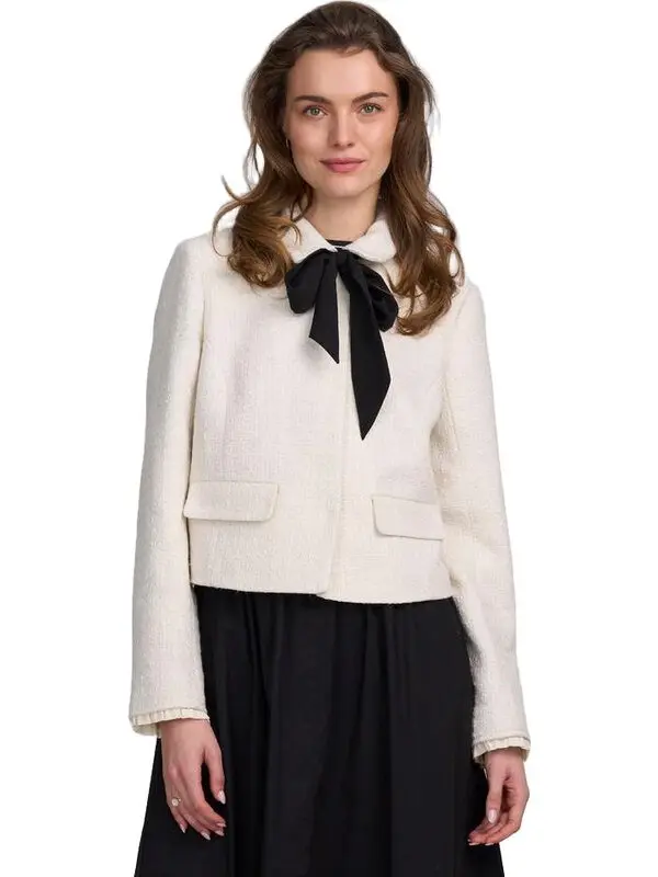 ELLE COLLECTION Tweed Jacket With Bow - Black