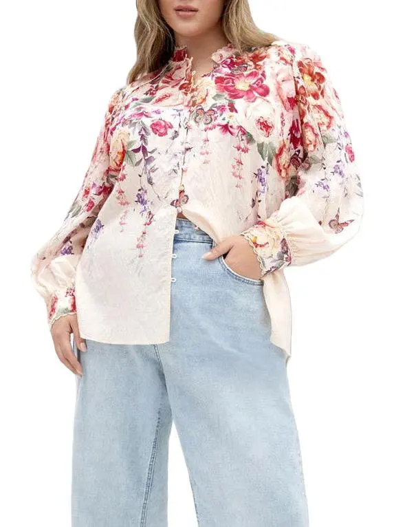 City Chic Gianna Floral Print Woven Shirt - Eden Garden