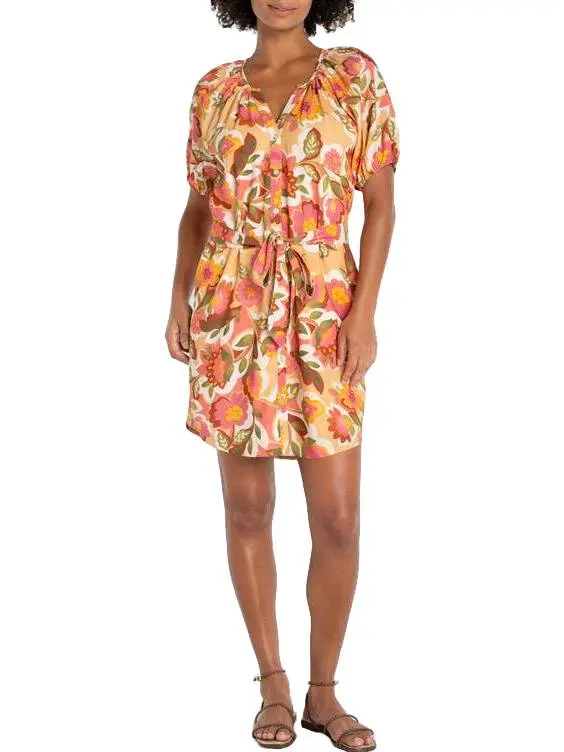LIVERPOOL Floral Shirred Shirtdress - Tan Floral Mlt